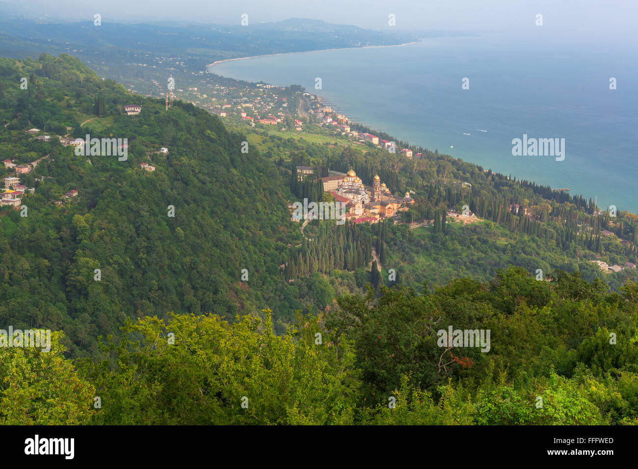 View of New Athos Monastery from Anacopia mountain, New Athos, Abkhazia ...