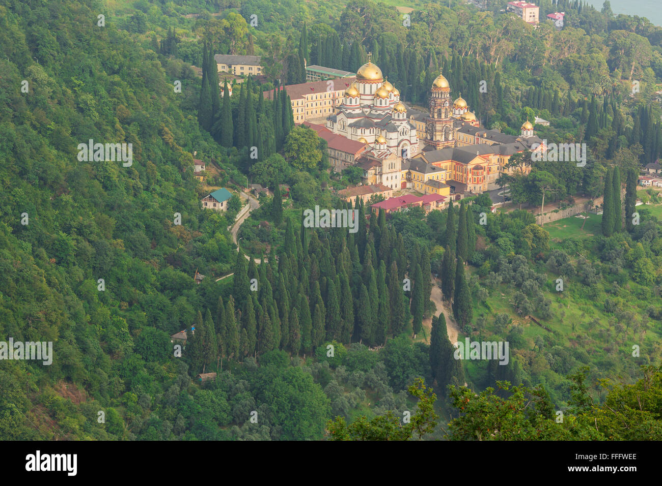 View of New Athos Monastery from Anacopia mountain, New Athos, Abkhazia ...