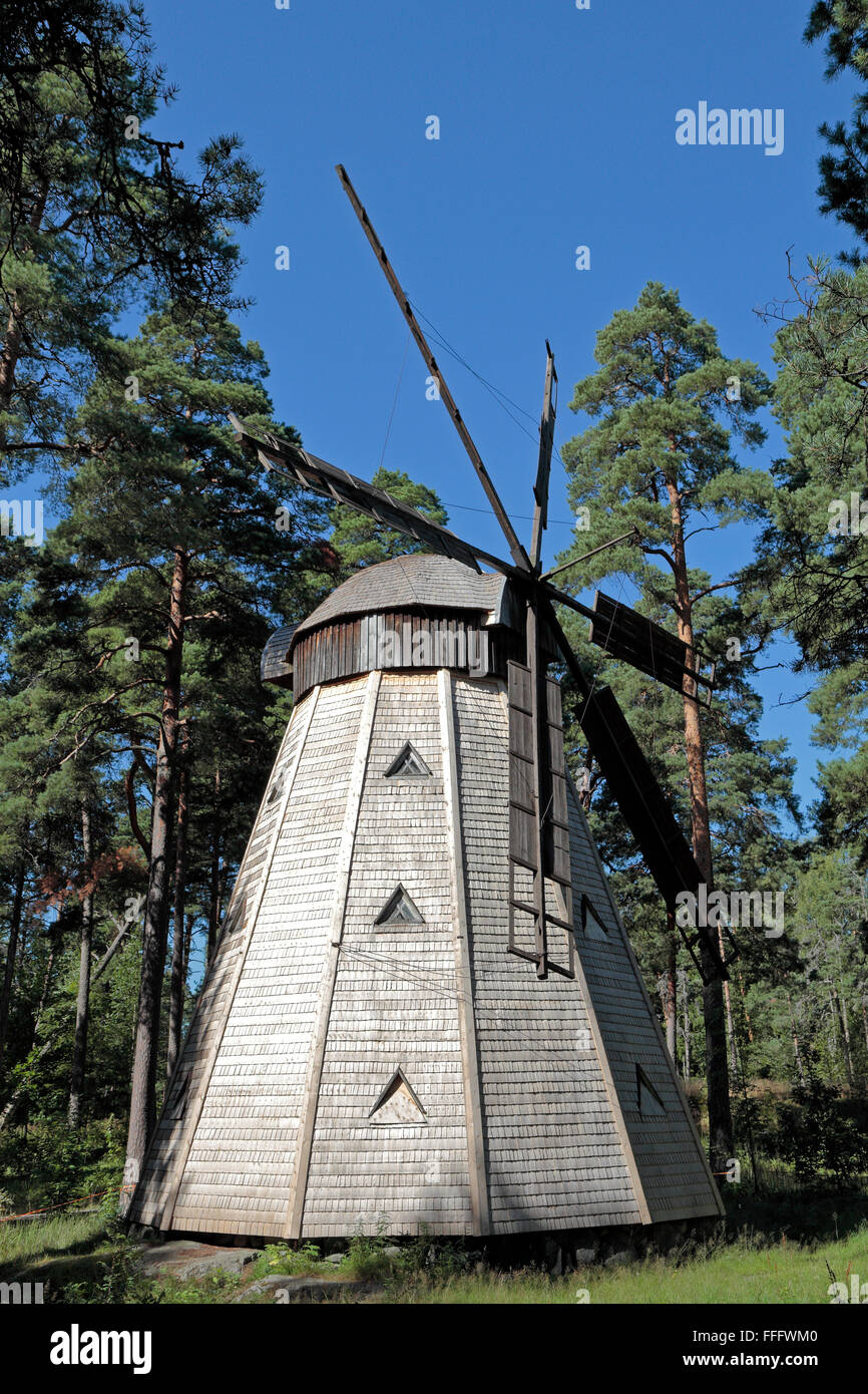A traditional Finnish wooden windmill on Seurasaari Island and Open-Air ...