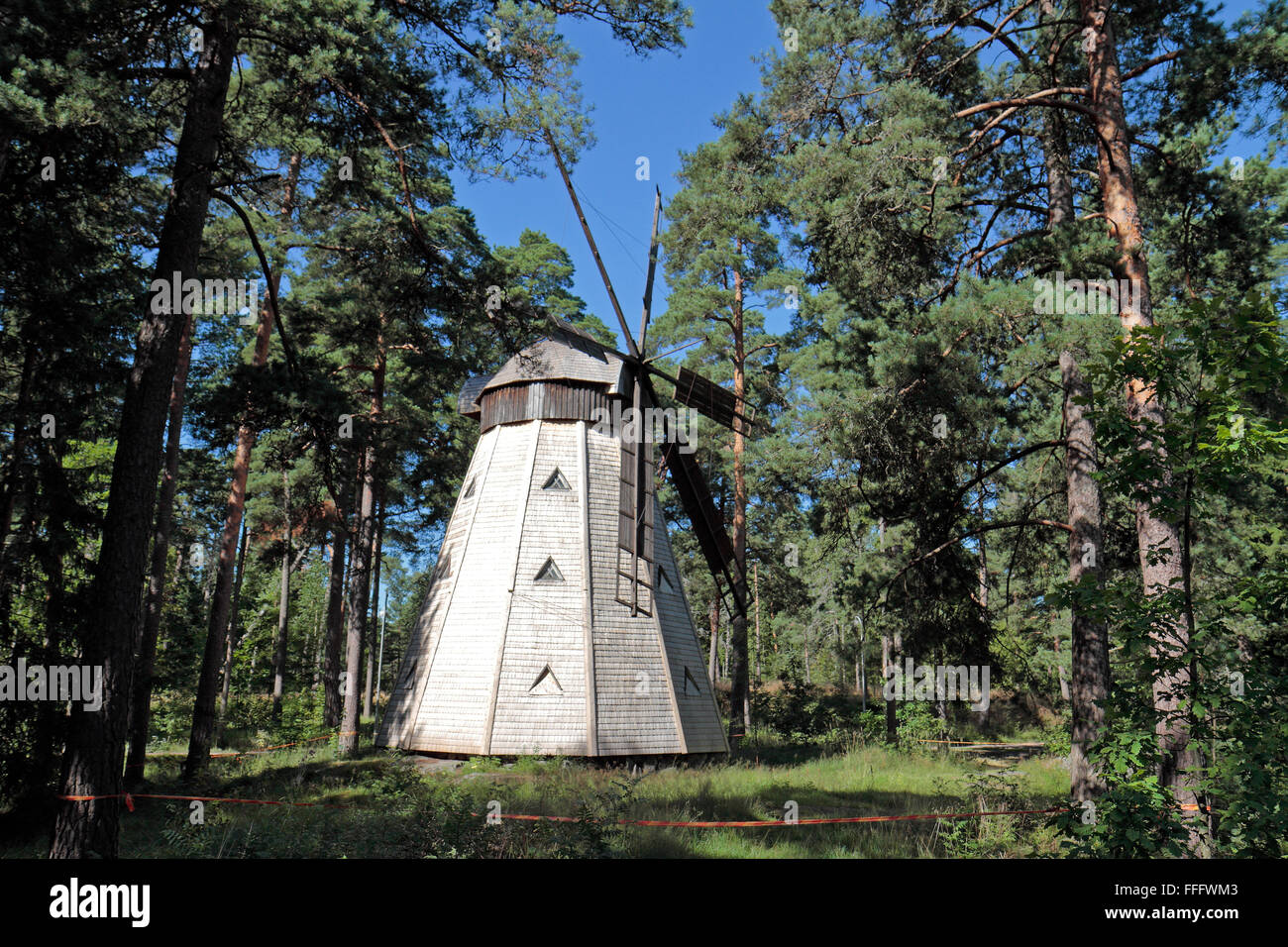 A traditional Finnish wooden windmill on Seurasaari Island and Open-Air ...