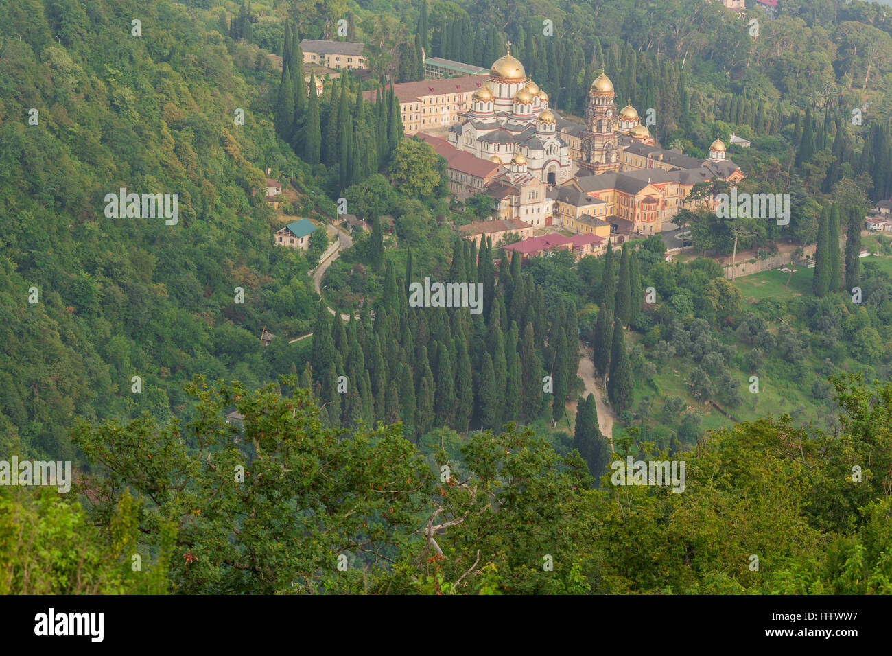 View of New Athos Monastery from Anacopia mountain, New Athos, Abkhazia ...