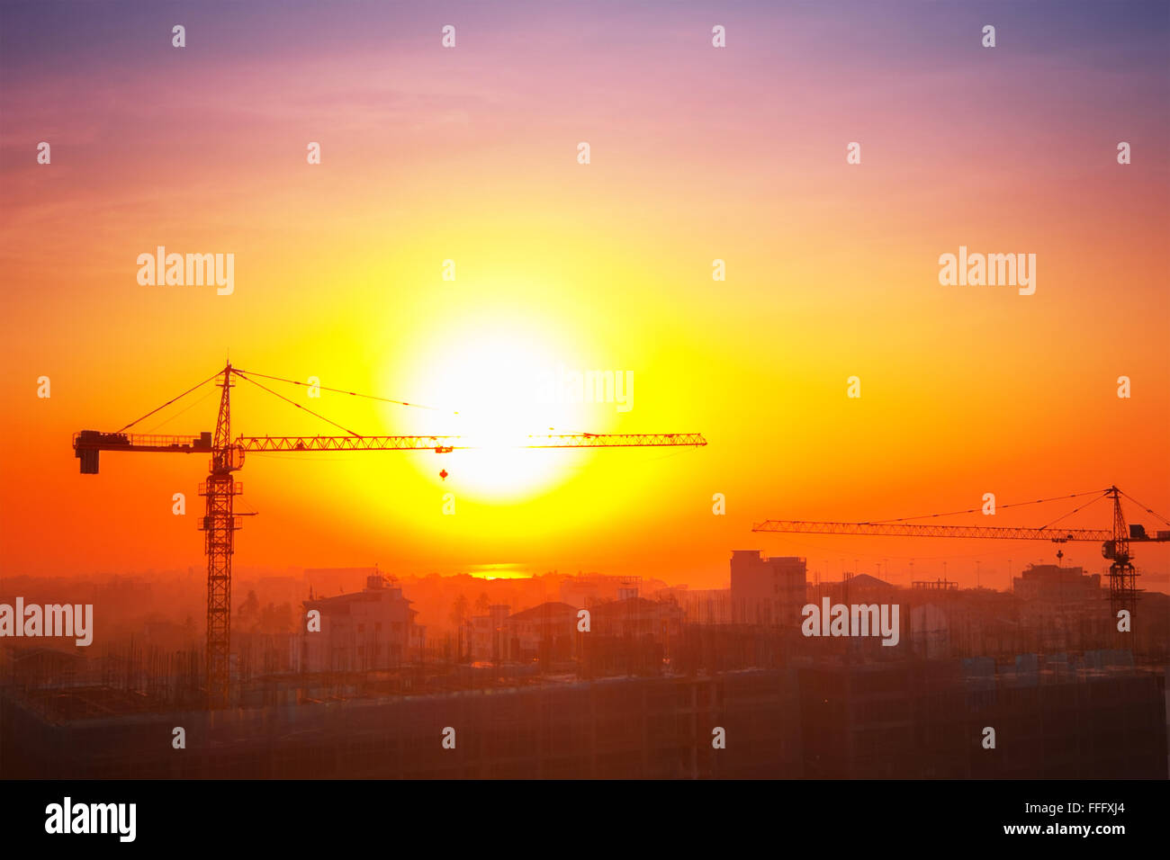 Aerial cityscape panorama view of building construction near the harbor ...