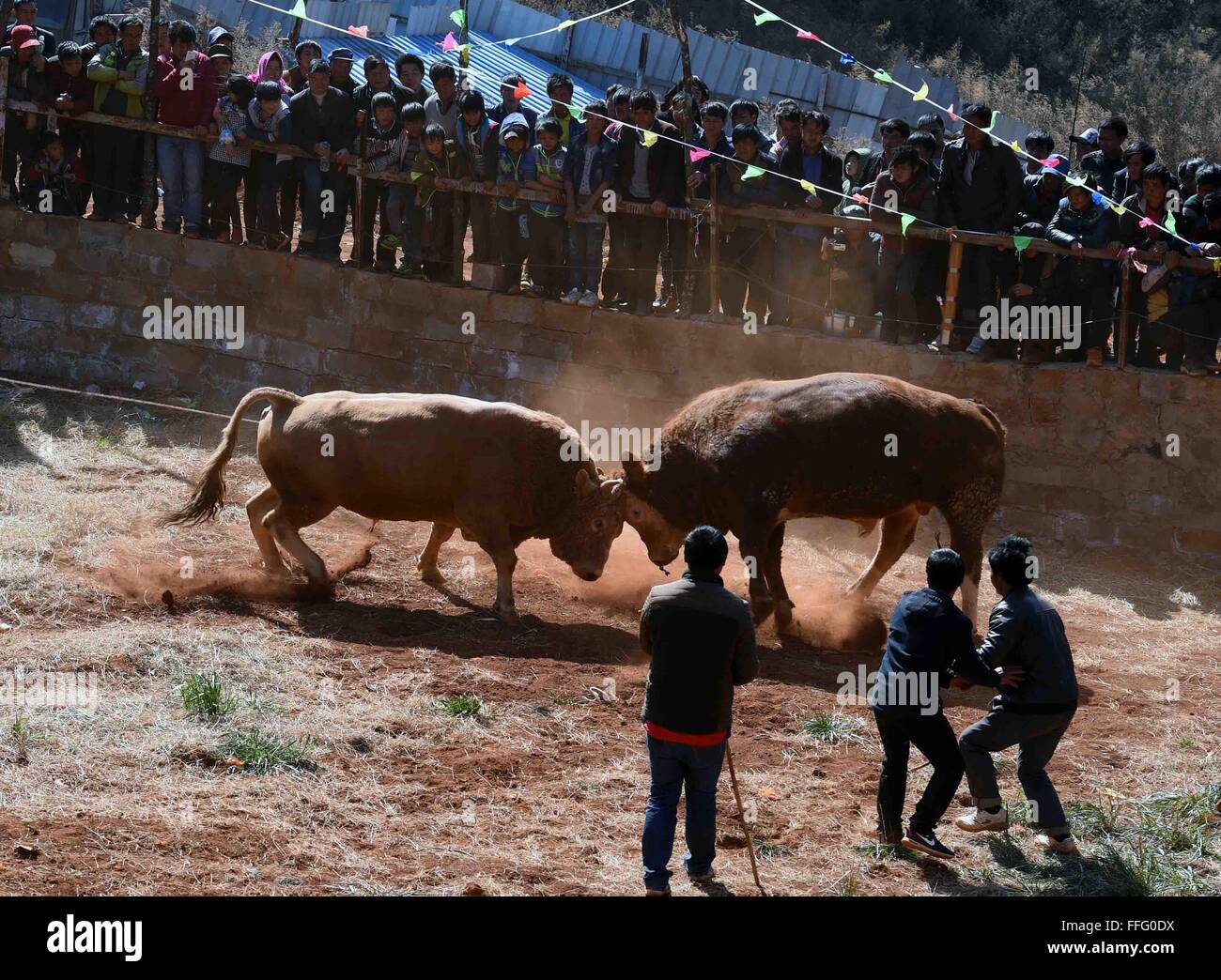 Xundian, China's Yunnan Province. 13th Feb, 2016. Residents watch a ...