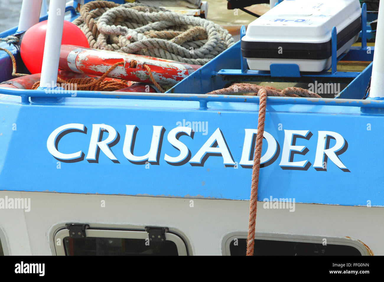 fishing boat name,Crusader, Pittenweem harbour Stock Photo - Alamy