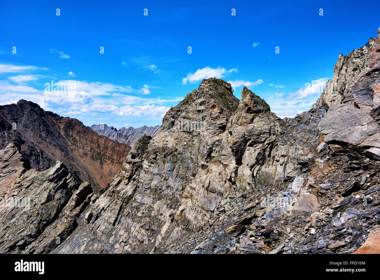 Crest of high ridge with a steep slope . Eastern Sayan mountains ...