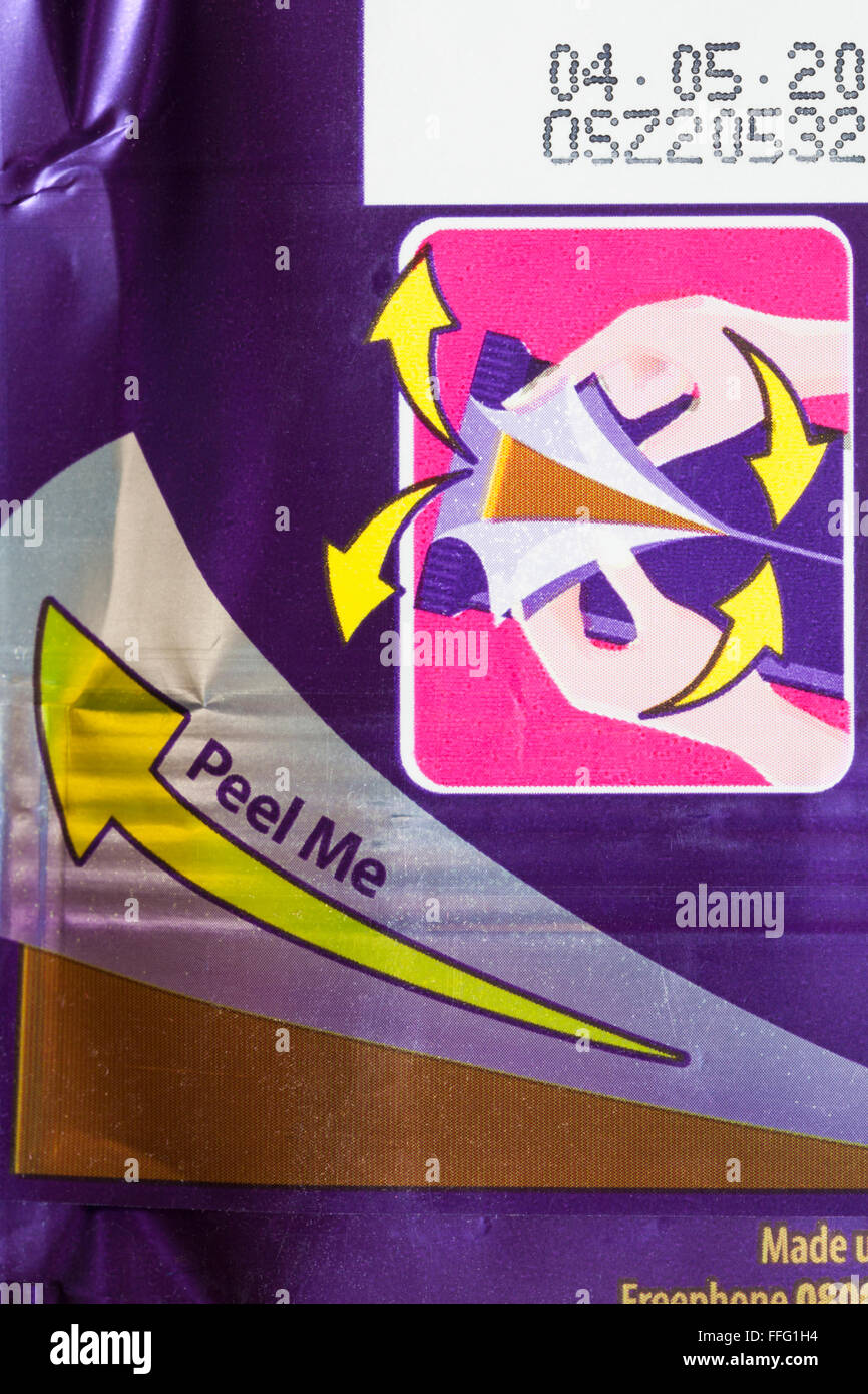 Peel me sticker on bar of Cadbury Dairy Milk Ritz chocolate bar Stock ...