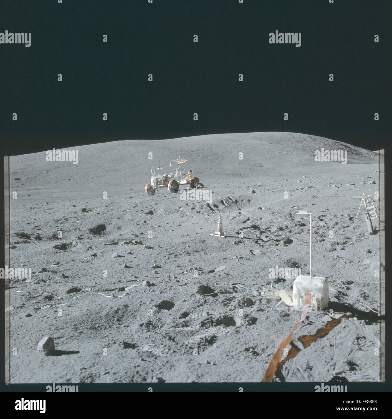 This collection of photos from Apollo 16 features astronauts John Young ...