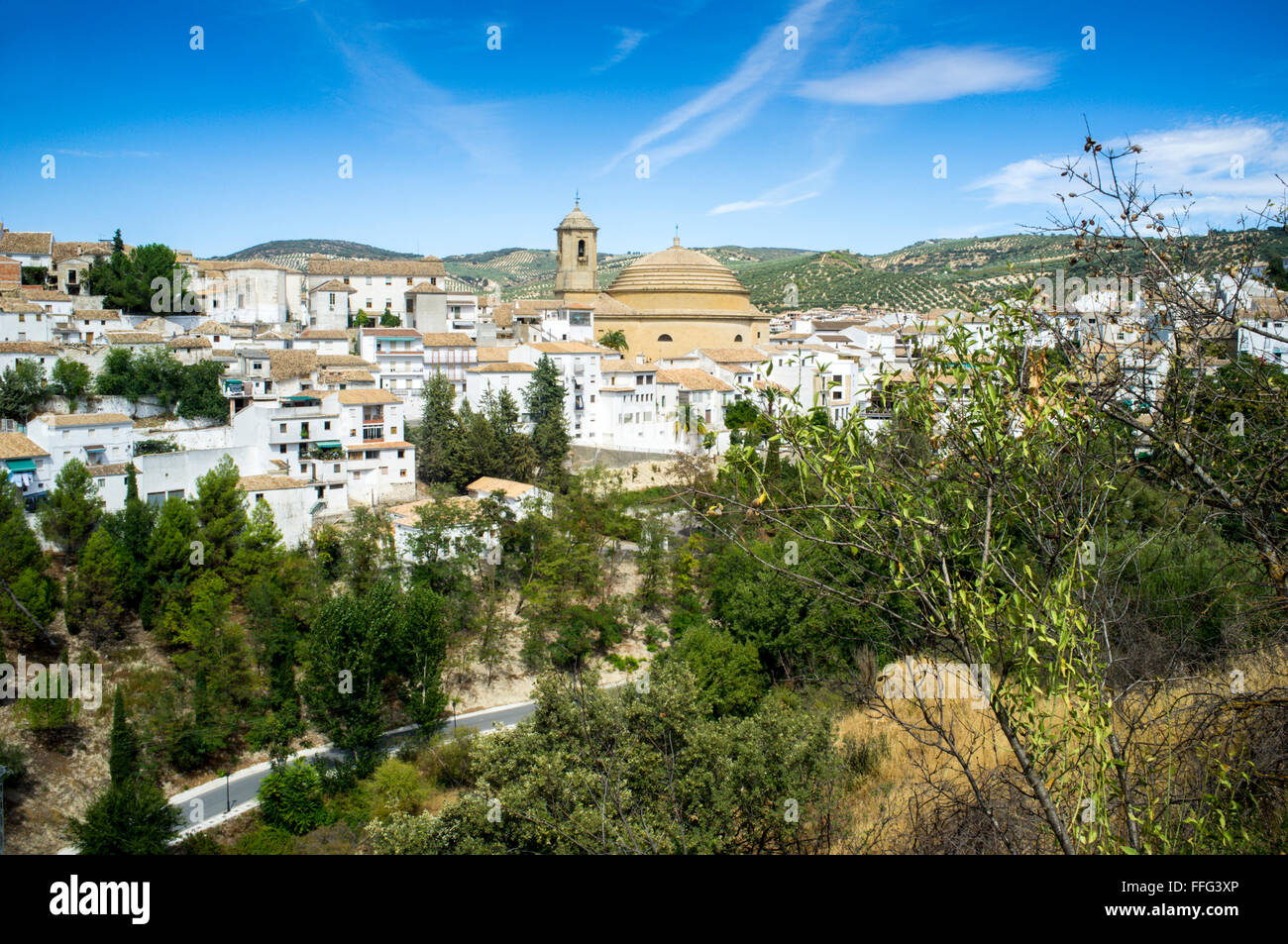 View of the town and Iglesia de la Encarnación, the only round church ...