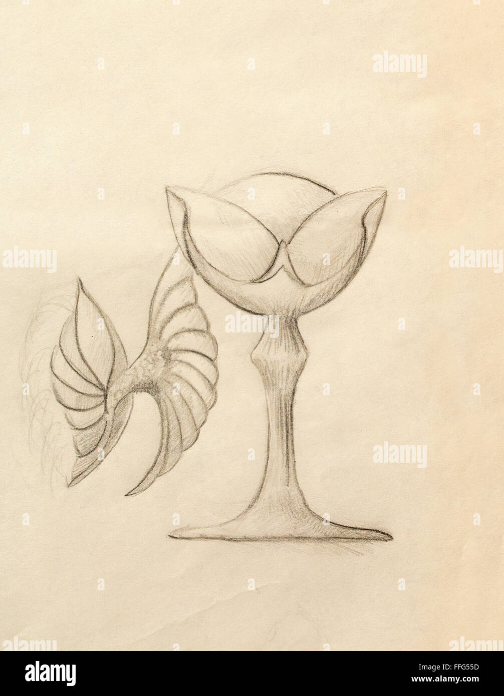 Drawing vintage goblet, draw on old paper Stock Photo - Alamy