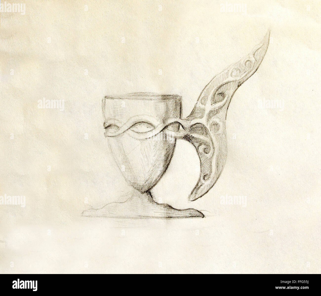 Drawing vintage goblet, draw on old paper Stock Photo - Alamy
