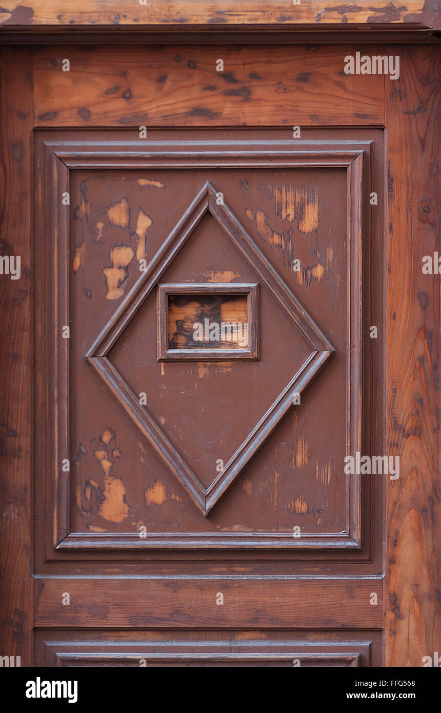 Detail of a wooden door with square and diamond pattern Stock Photo - Alamy