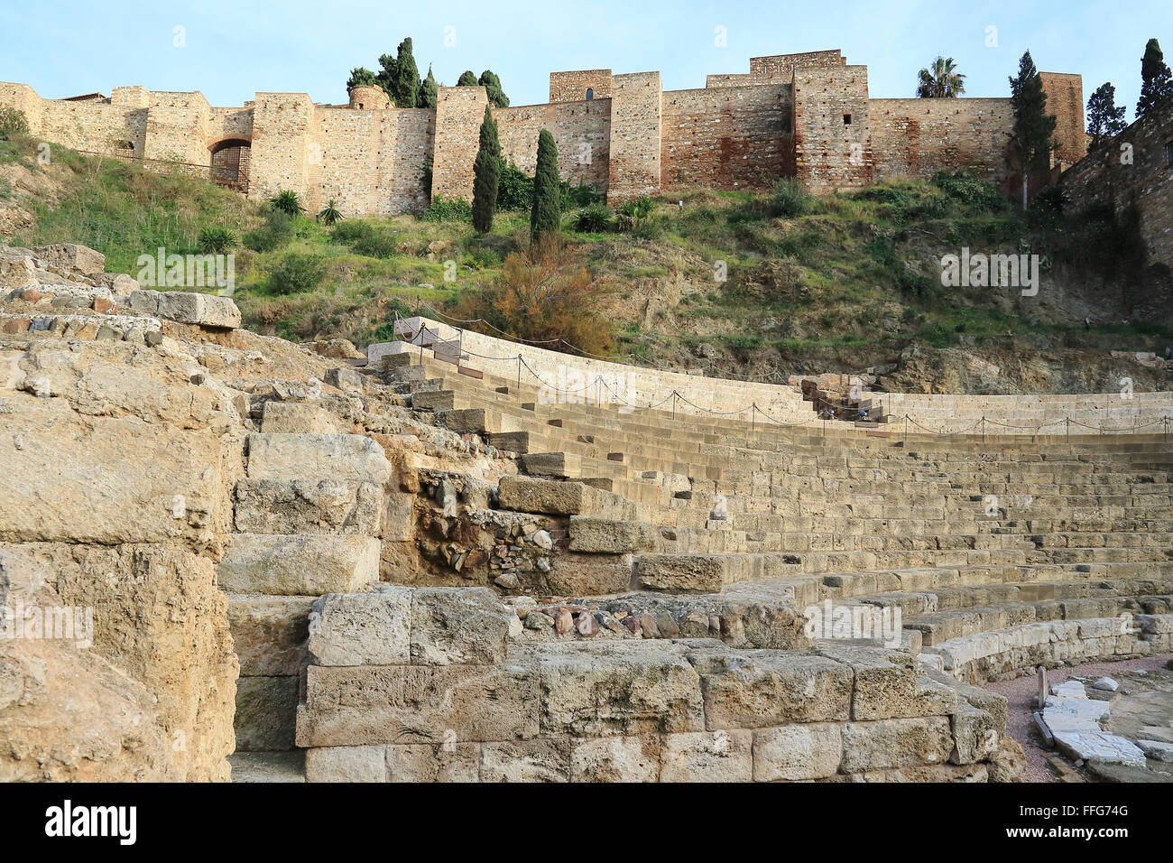 Roman Amphitheatre and Alcazaba de Malaga, Malaga, Spain Stock Photo ...