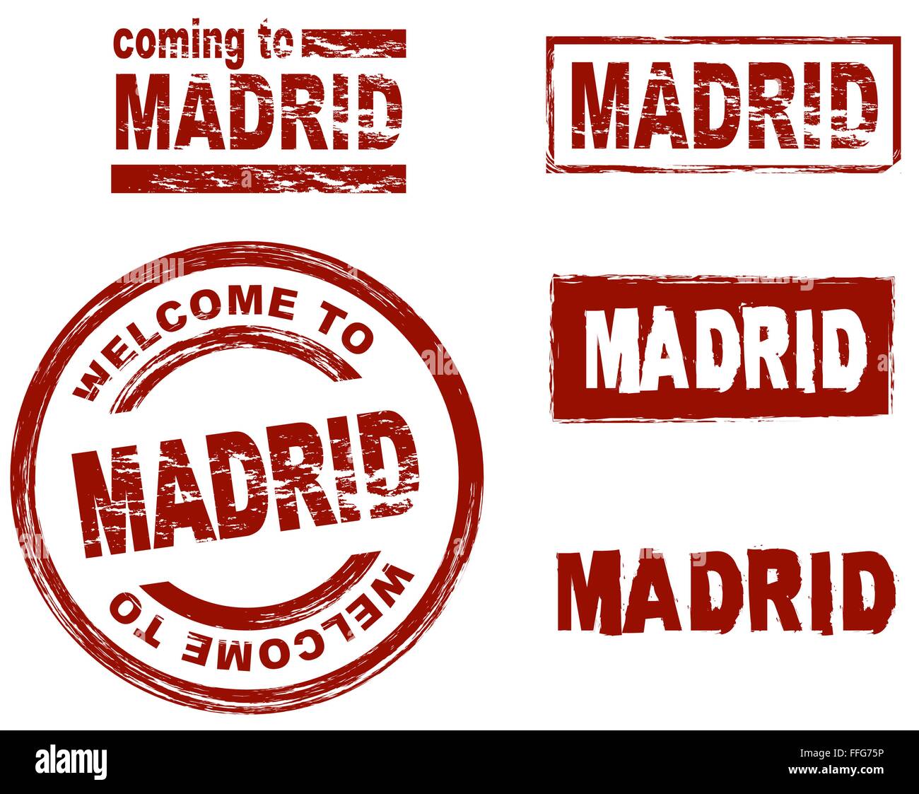 Set of stylized ink stamps showing the city of Madrid Stock Vector ...