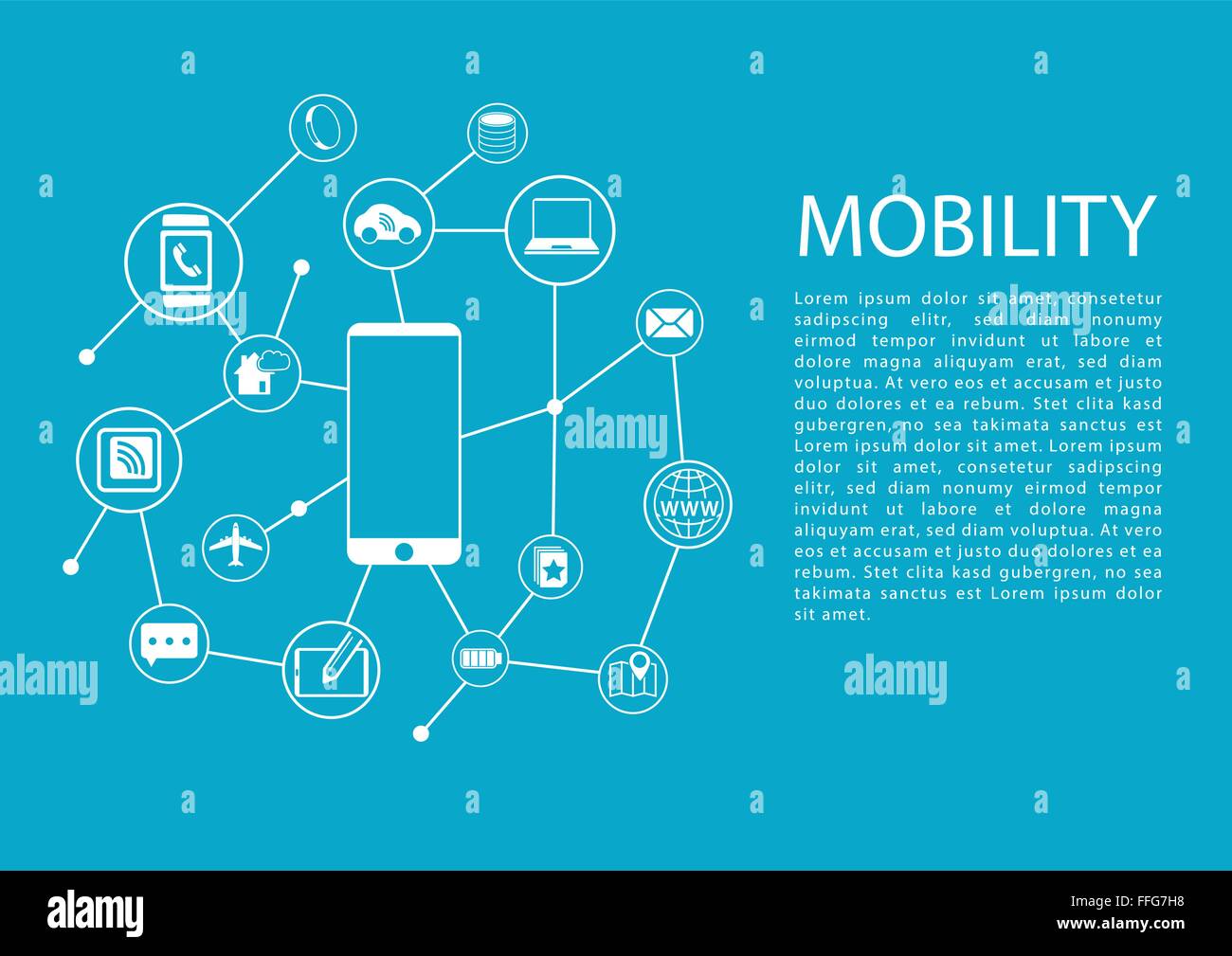 Mobility concept vector illustration with smart phone and connected ...