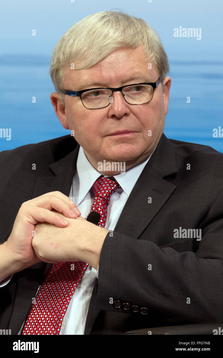 Munich, Germany. 13th Feb, 2016. Former Australian Prime Minister Kevin ...