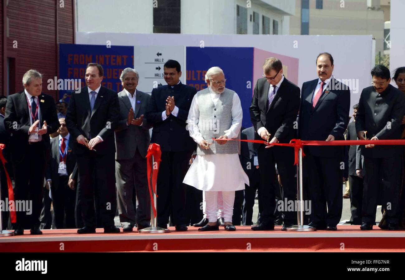 Mumbai, India. 13th Feb, 2016. Indian Prime Minister Narendra Modi (5th ...