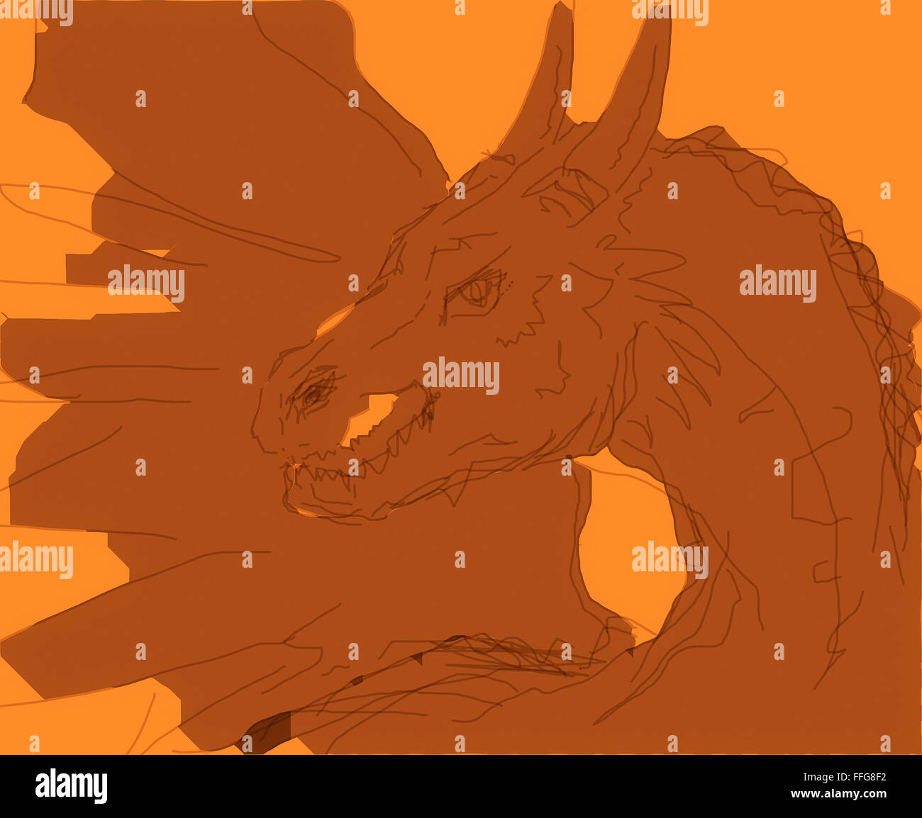 sketch dragon, computer draw and orange background Stock Photo - Alamy