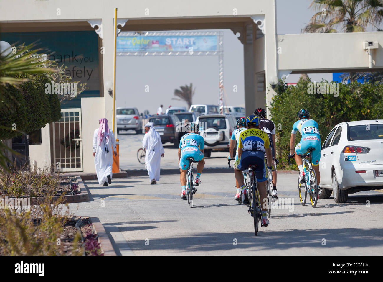 Tour of Qatar 2014. Cycle race in the desert. Middle Eastern bicycle ...