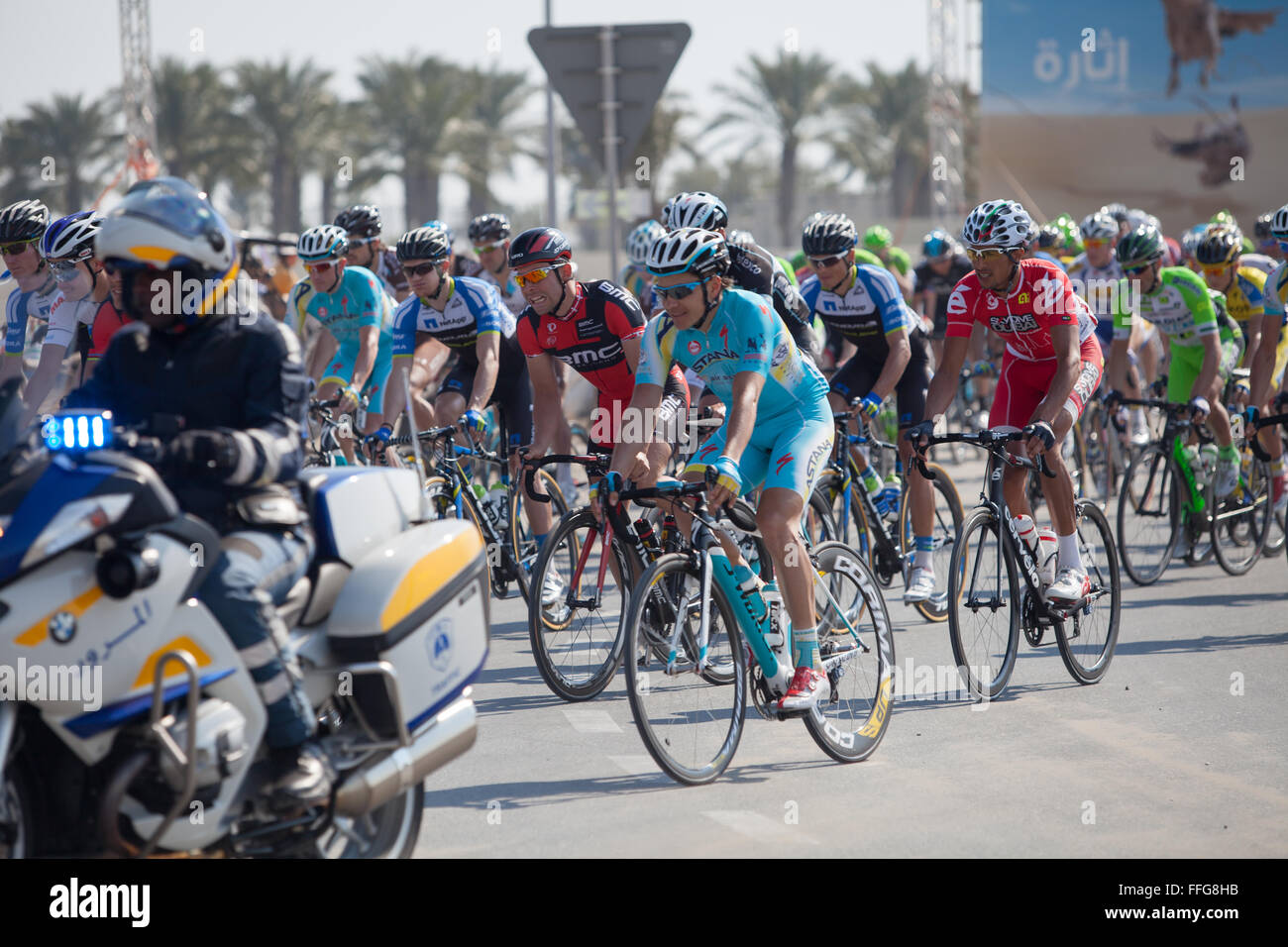 Tour of Qatar 2014. Cycle race in the desert. Middle Eastern bicycle ...
