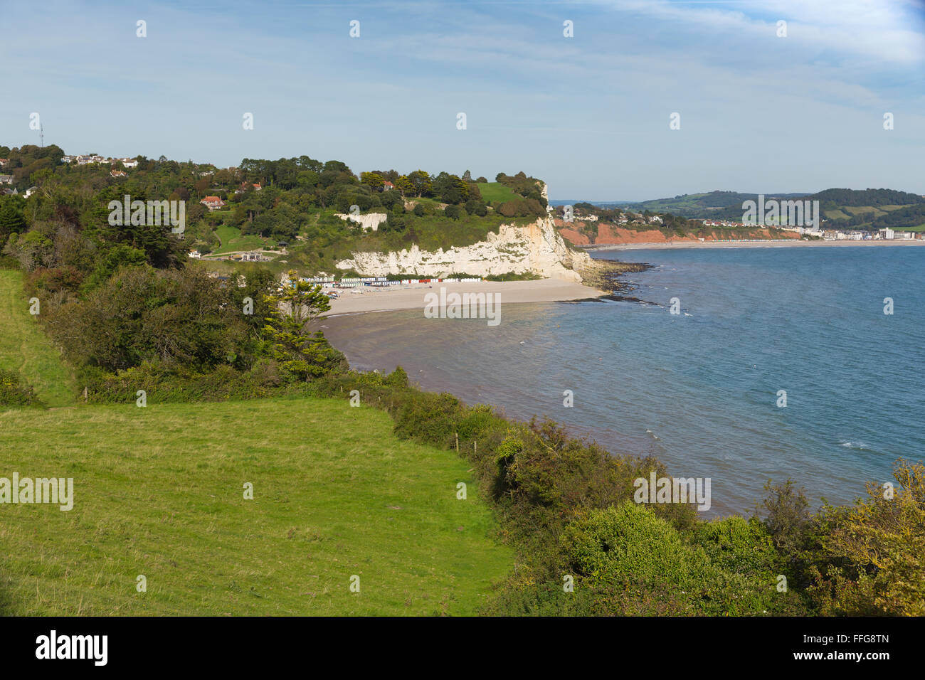 View of Beer and Seaton beaches and Lyme Bay in East Devon England UK ...