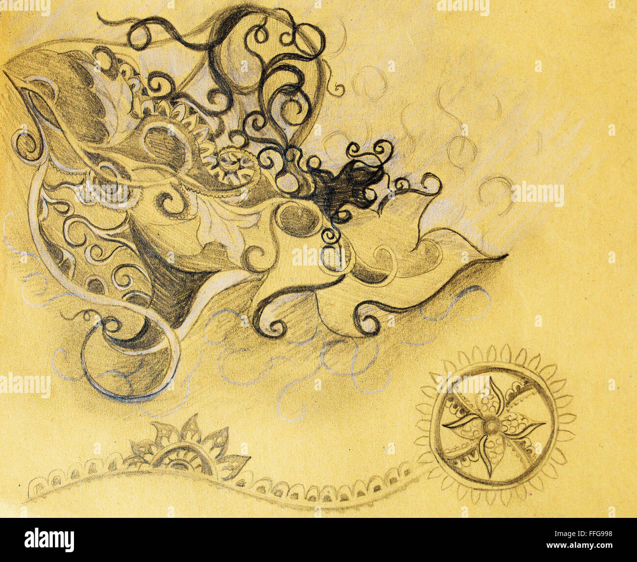 Beautiful Ornament, pencil drawing on old paper Stock Photo - Alamy