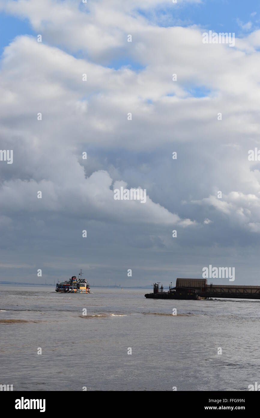 Mersey Ferry approaching Woodside ferry terminal Stock Photo - Alamy