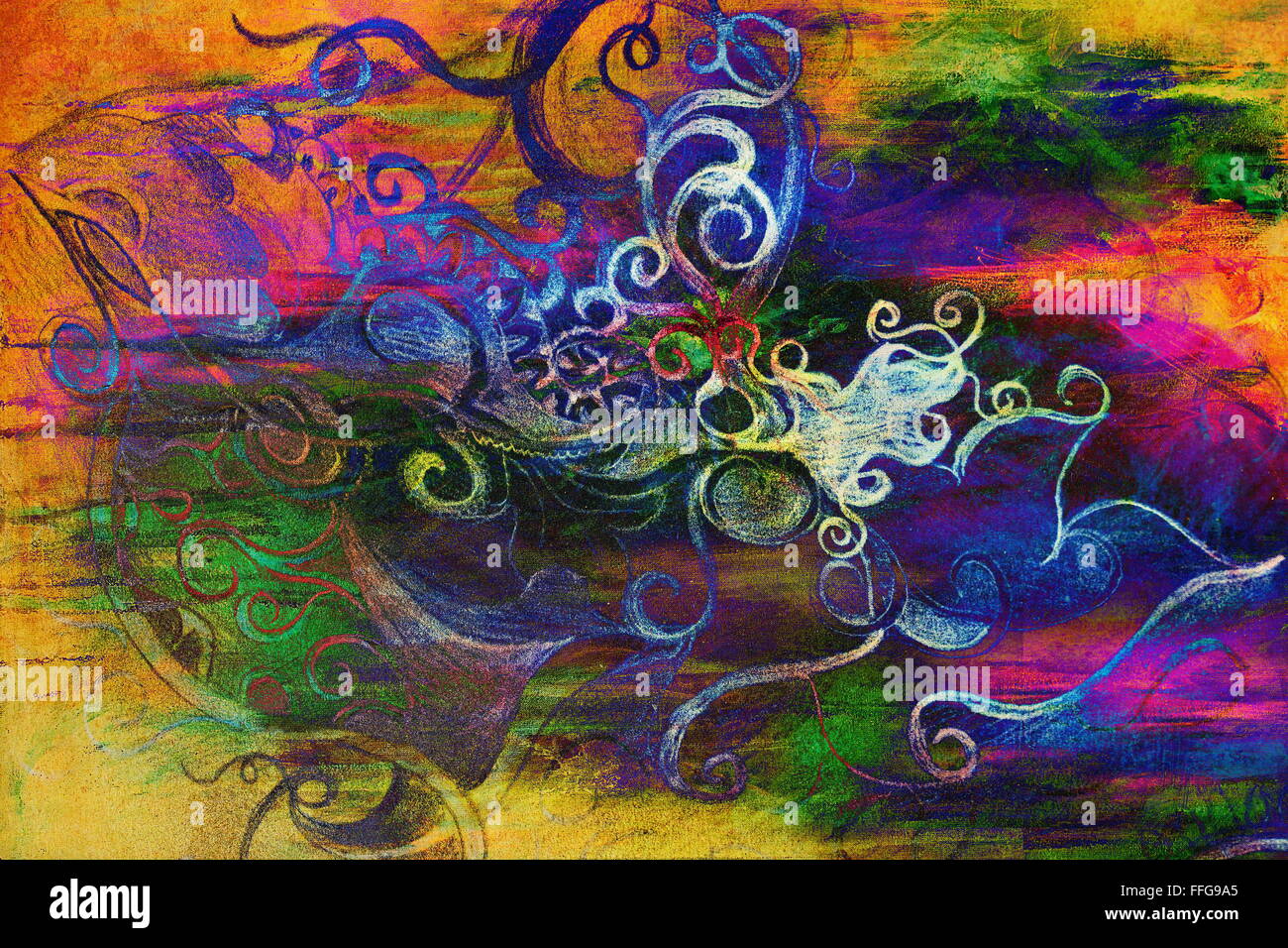 Beautiful Ornament, pencil drawing on old paper. And color spots on ...