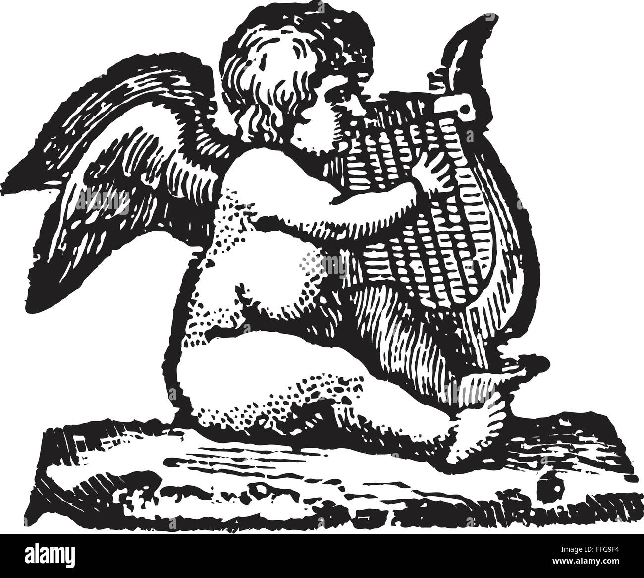 Cupid with harp, illustration from book dated 1910 Stock Vector Image ...