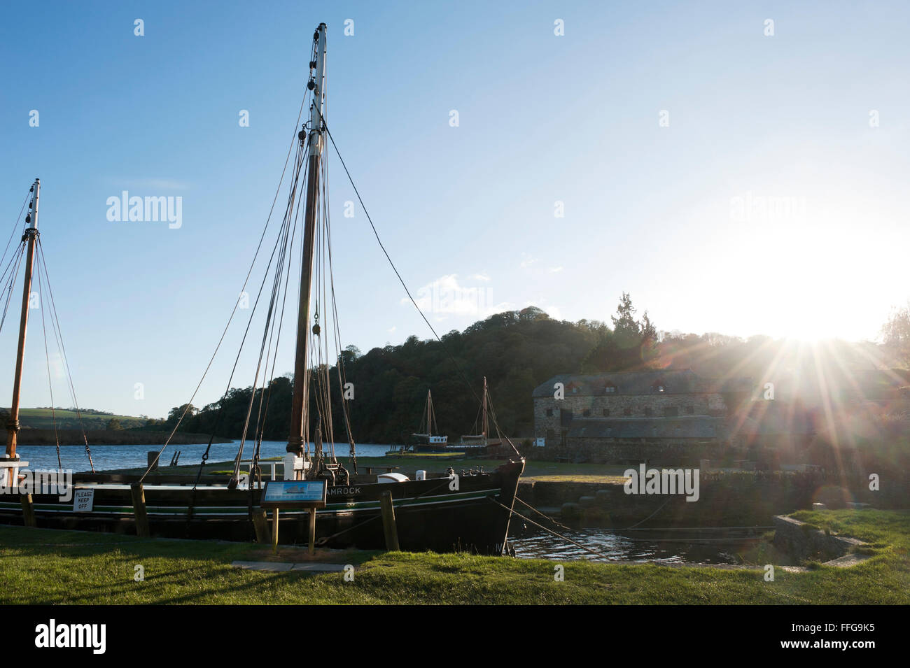 Vessel in Cotehele Quay at river Tamar National Trust Cornwall England ...
