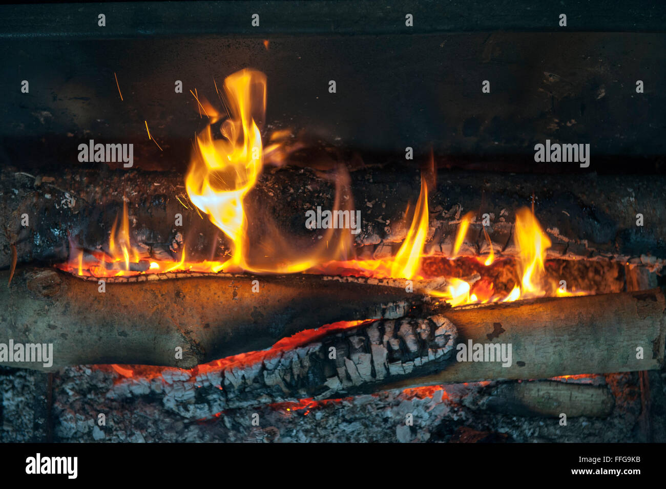 Wooden fire in old open oven England UK Europe Stock Photo - Alamy