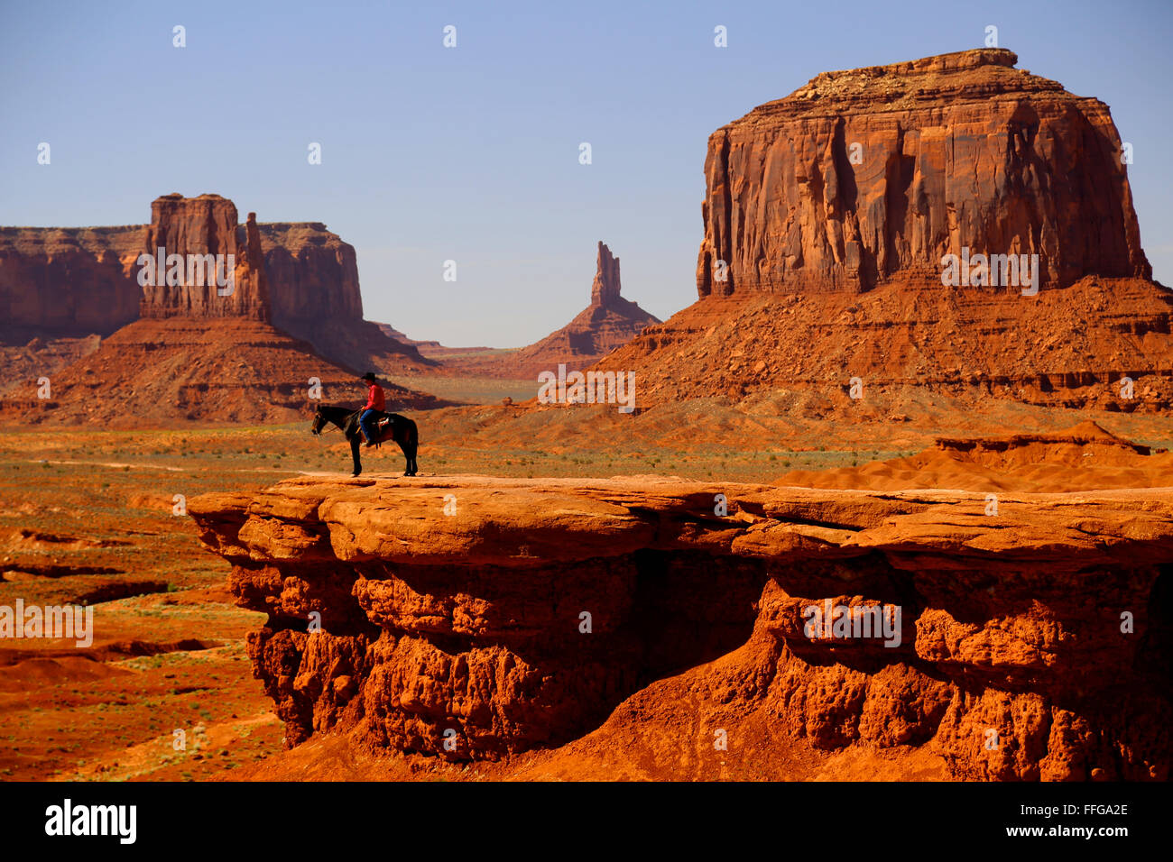 Monument Valley Navajo Cowboy on Horseback at John Ford's Point Stock ...