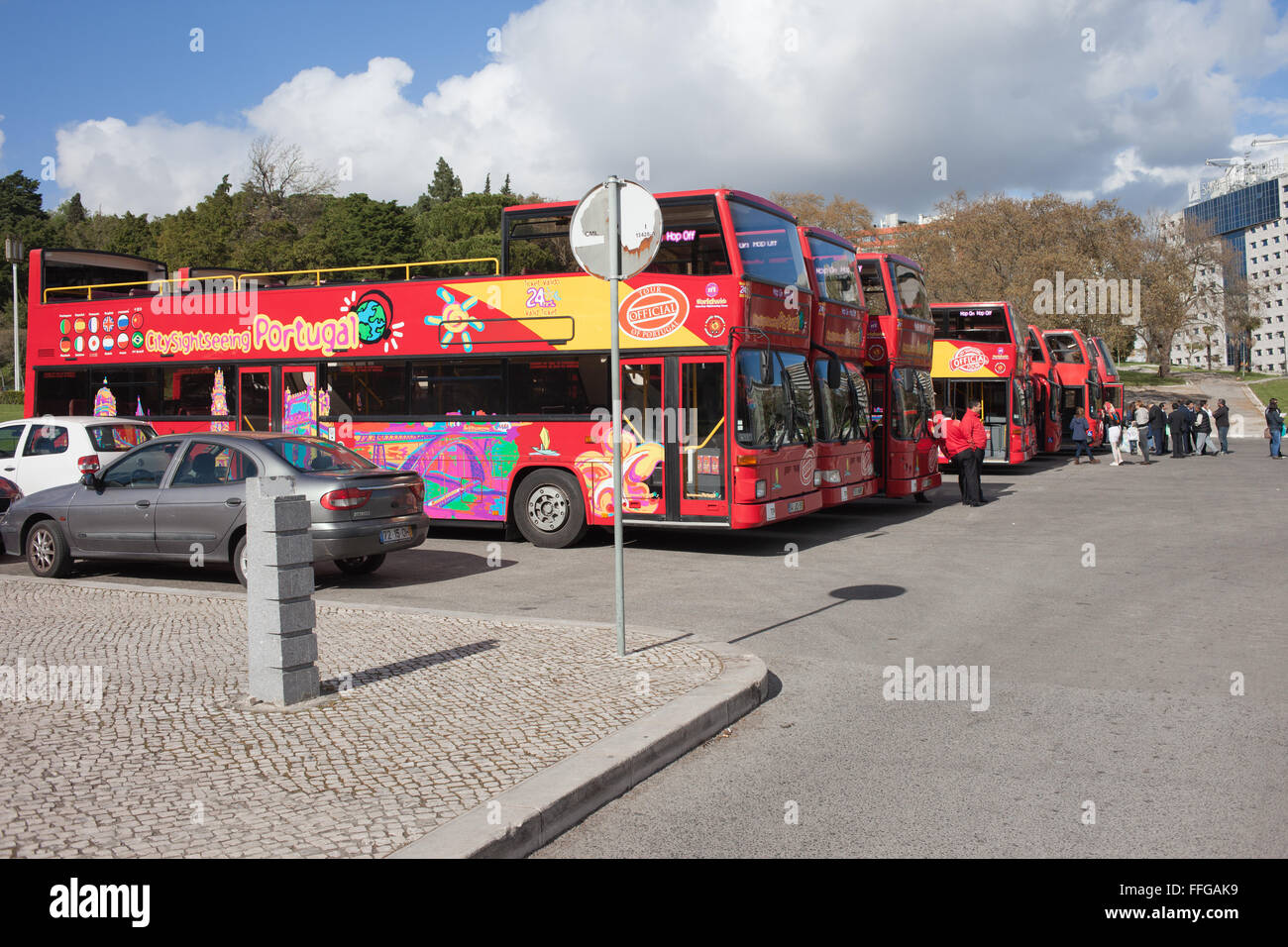 Portugal, city of Lisbon, buses for sightseeing tours on parking lot ...