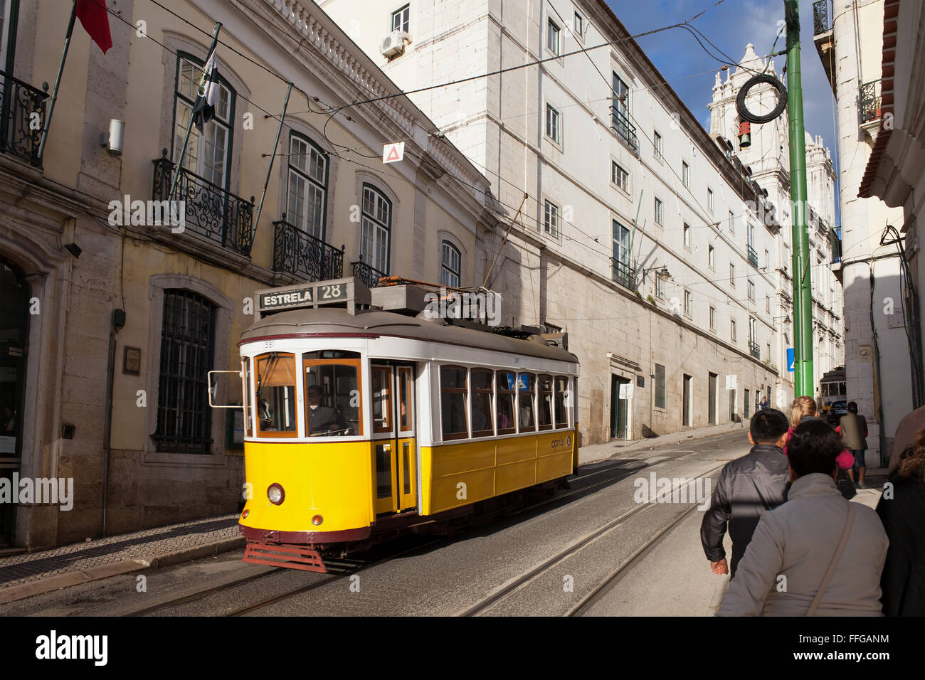 Portugal, city of Lisbon, Calcada do Combro street with vintage yellow ...