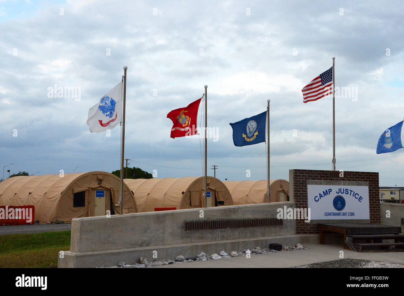 camp justice guantanamo bay cuba gtmo tents flags cloudy sky Stock ...