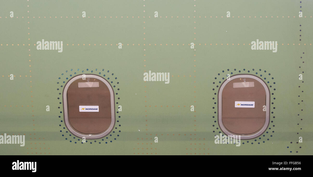 Hamburg, Germany. 12th Feb, 2016. Cabin windows by Nordam are pictured ...