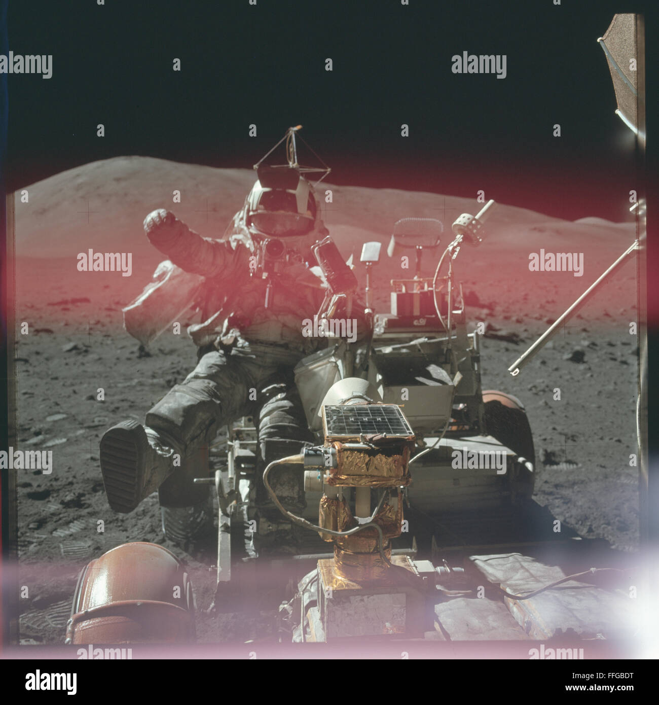 The Apollo 17 mission, the final crewed lunar landing, is captured in ...