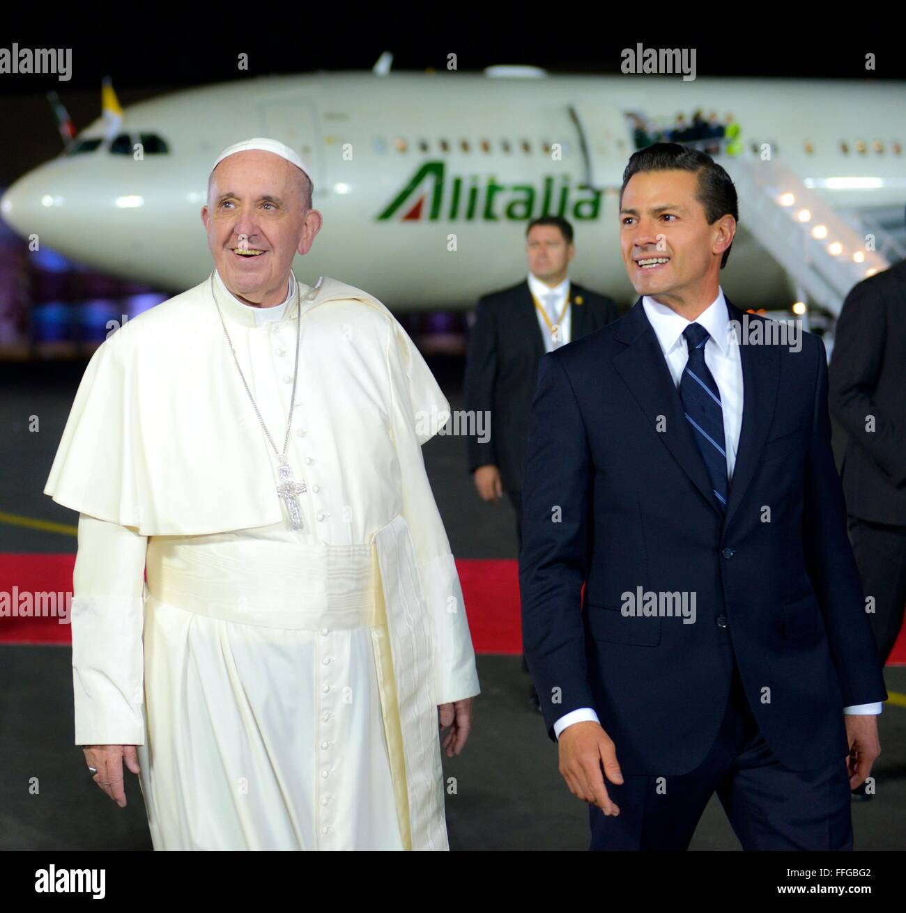 Mexico City, Mexico, 12th Feb, 2016. Pope Francis is welcomed by ...
