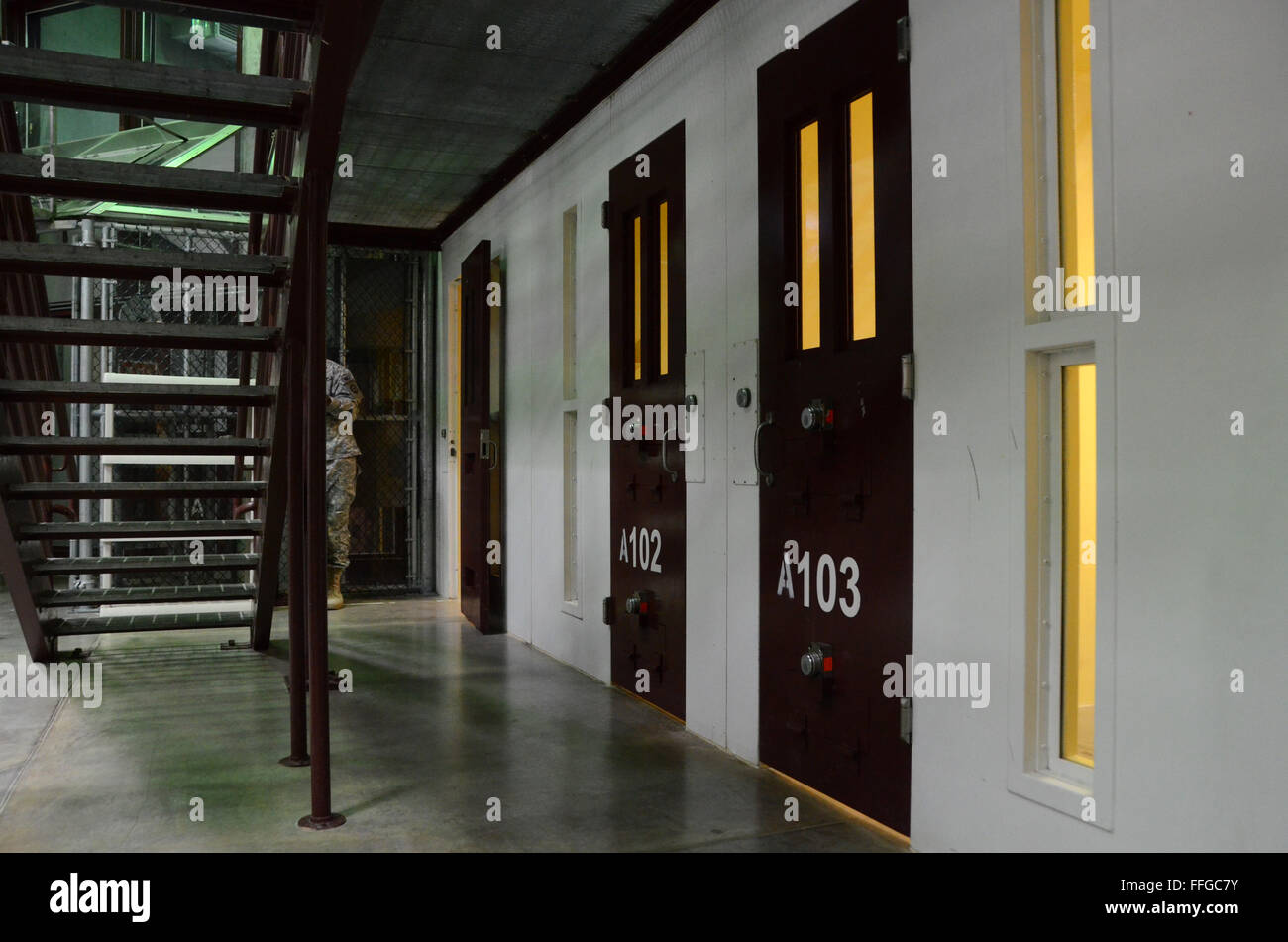 guantanamo bay cuba gtmo camp six cell block stairs cells with guard ...