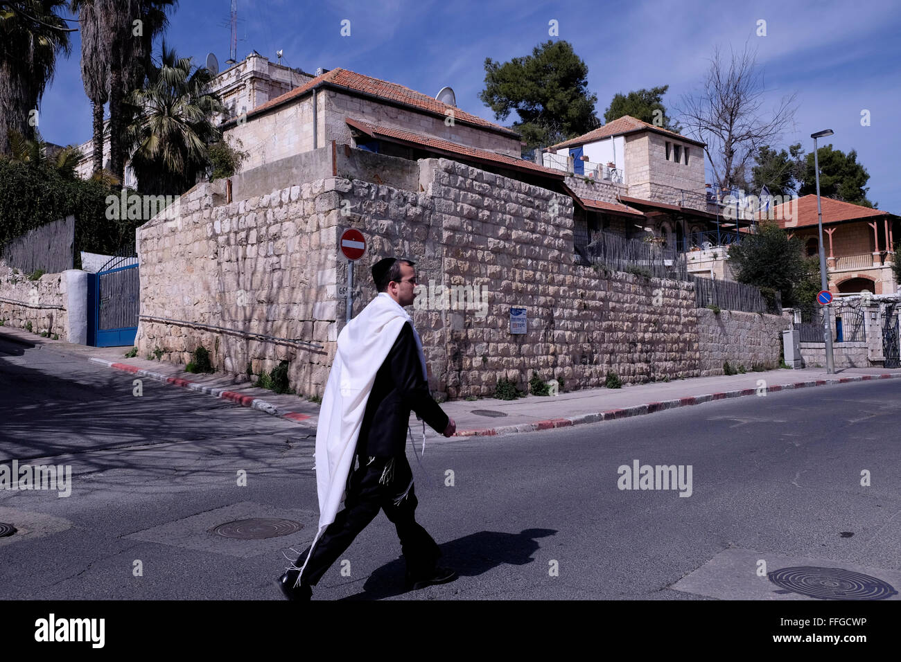 An Orthodox Jew walking on Saturday or Shabbat, the Jewish day of rest ...