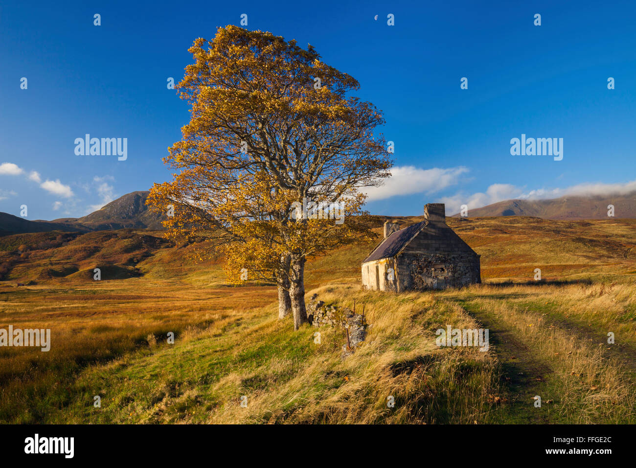 An abandoned building at Lettermore on Loch Loyal, Sutherland, Scotland ...