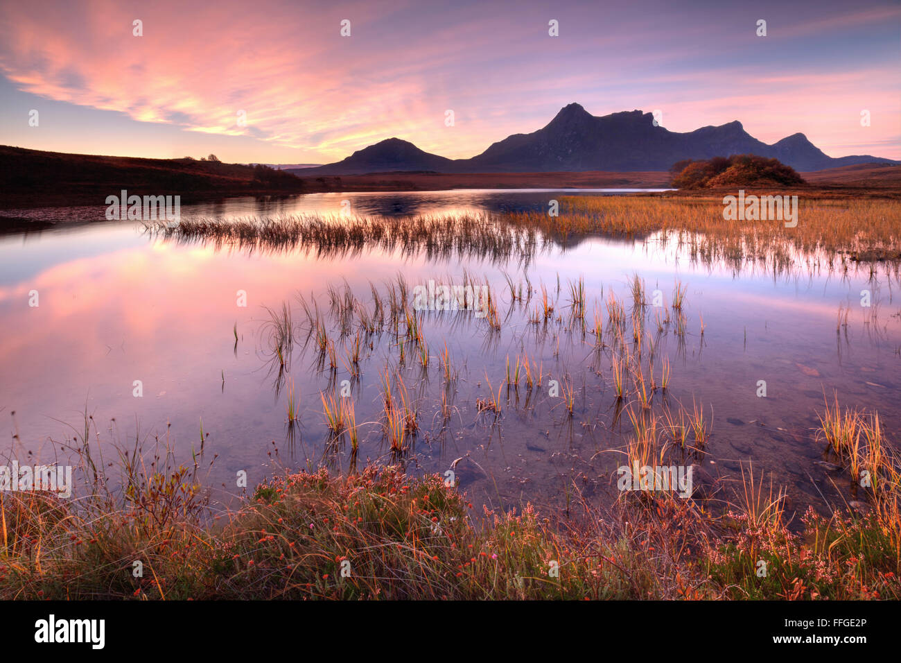 Sunrise over Ben Loyal, captured in early November from the banks of ...
