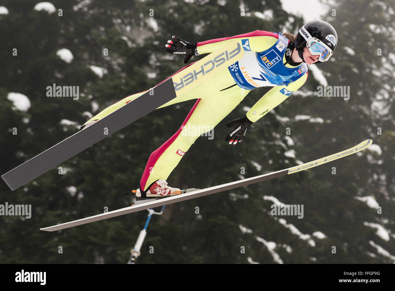 Ljubno, Slovenia. 13th Feb, 2016. Claudia Purker of Austria competes ...