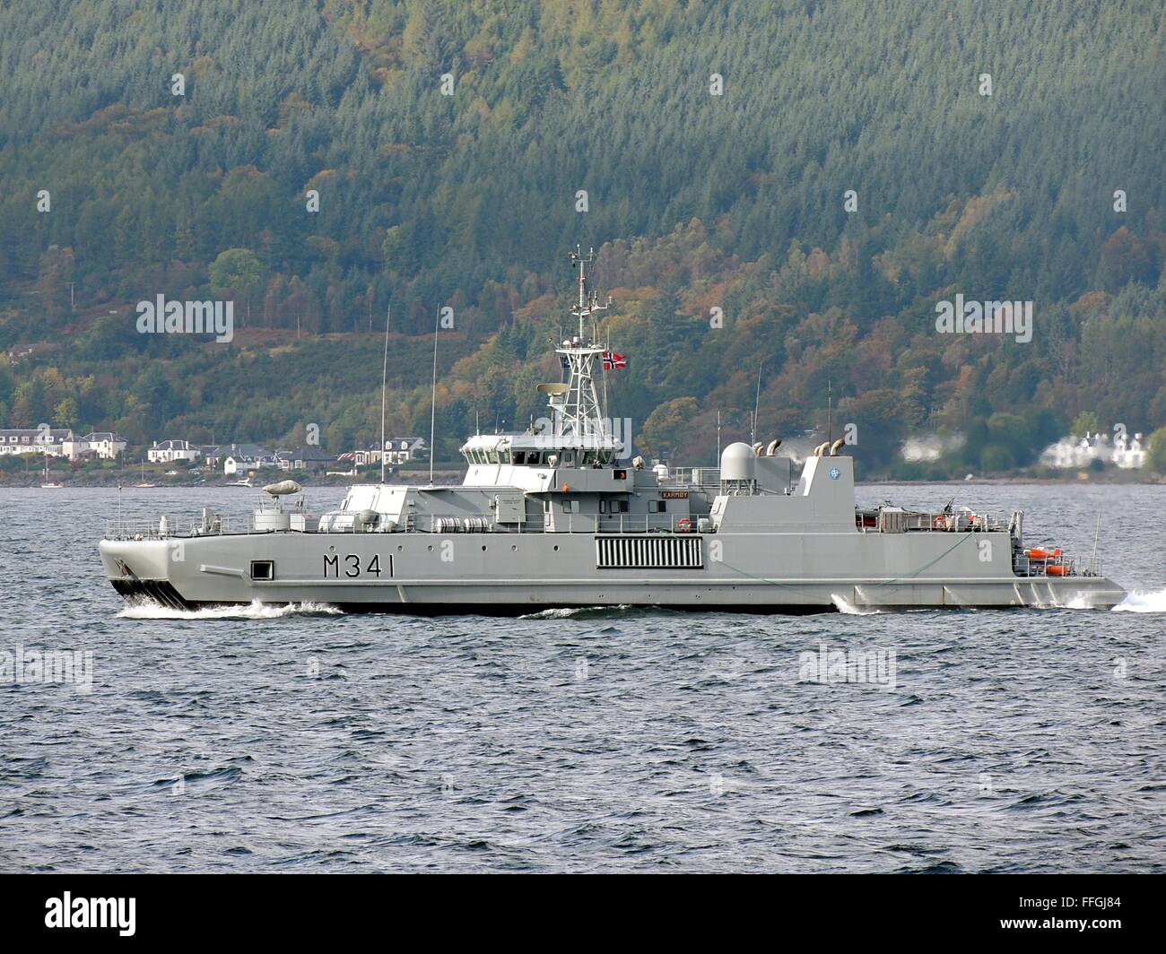 KNM Karmoy (M341), an Oksoy-class minehunter of the Norwegian Navy ...