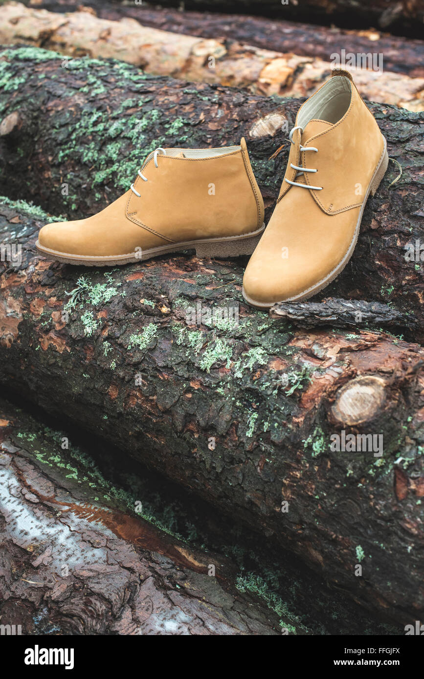Mens leather casual shoes on wood in the forest Stock Photo - Alamy