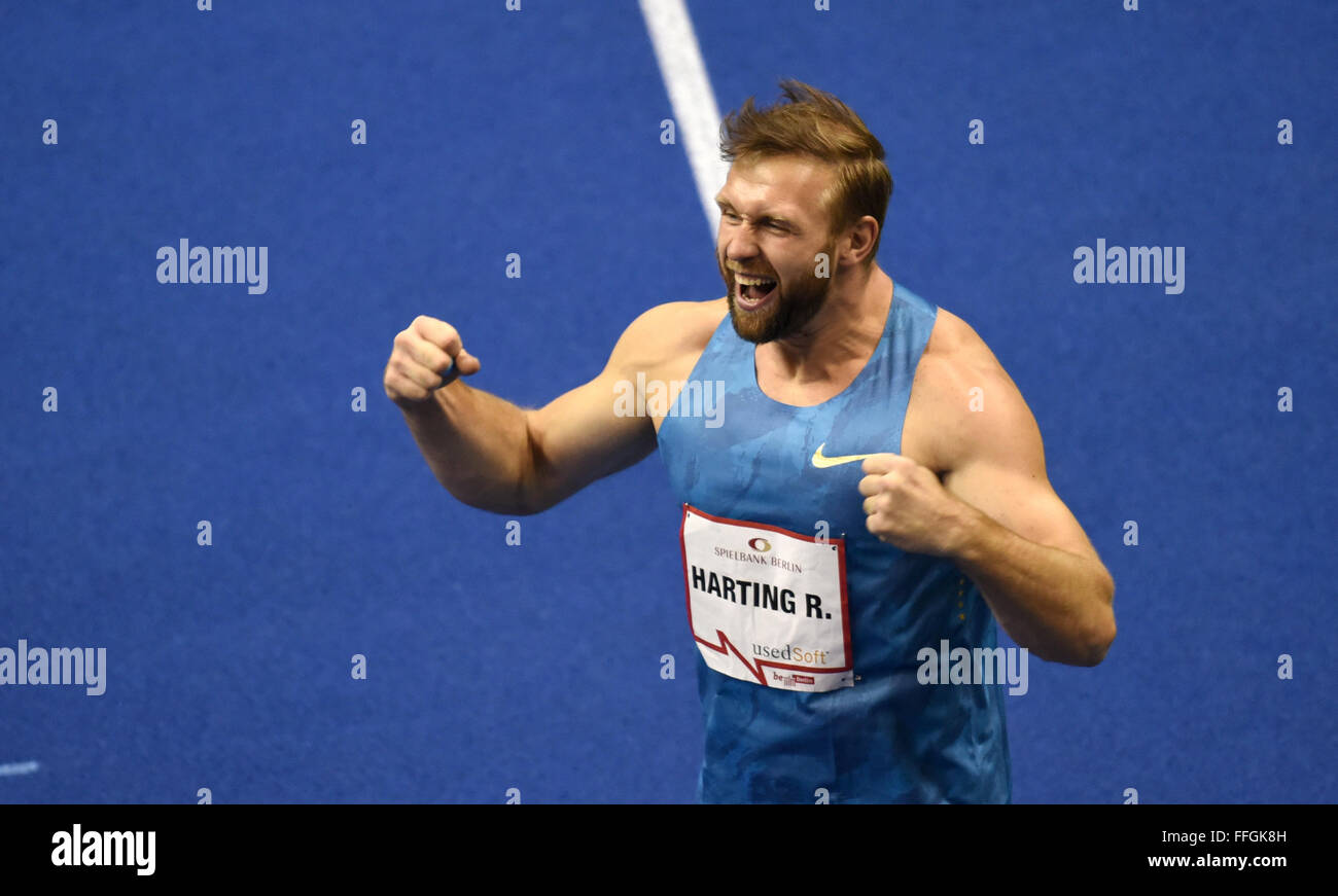 Berlin, Germany. 13th Feb, 2016. Victorious German discus thrower ...