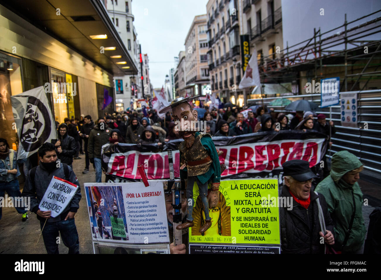 Madrid, Spain. 13th Feb, 2016. A puppet of Cervantes' figure Don ...