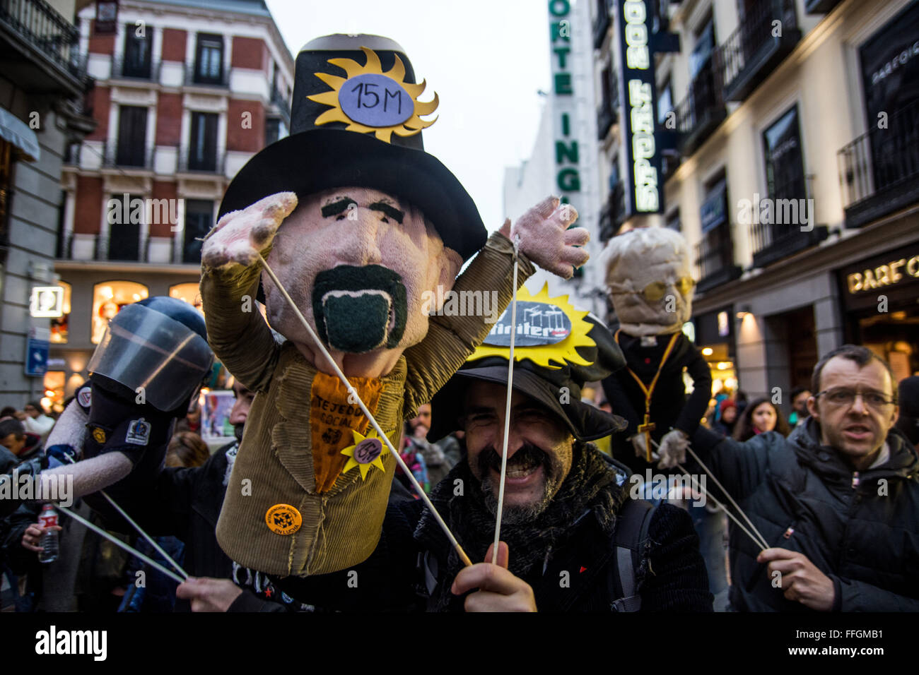 Madrid, Spain. 13th Feb, 2016. A puppet of Cervantes figure Don Quijote ...