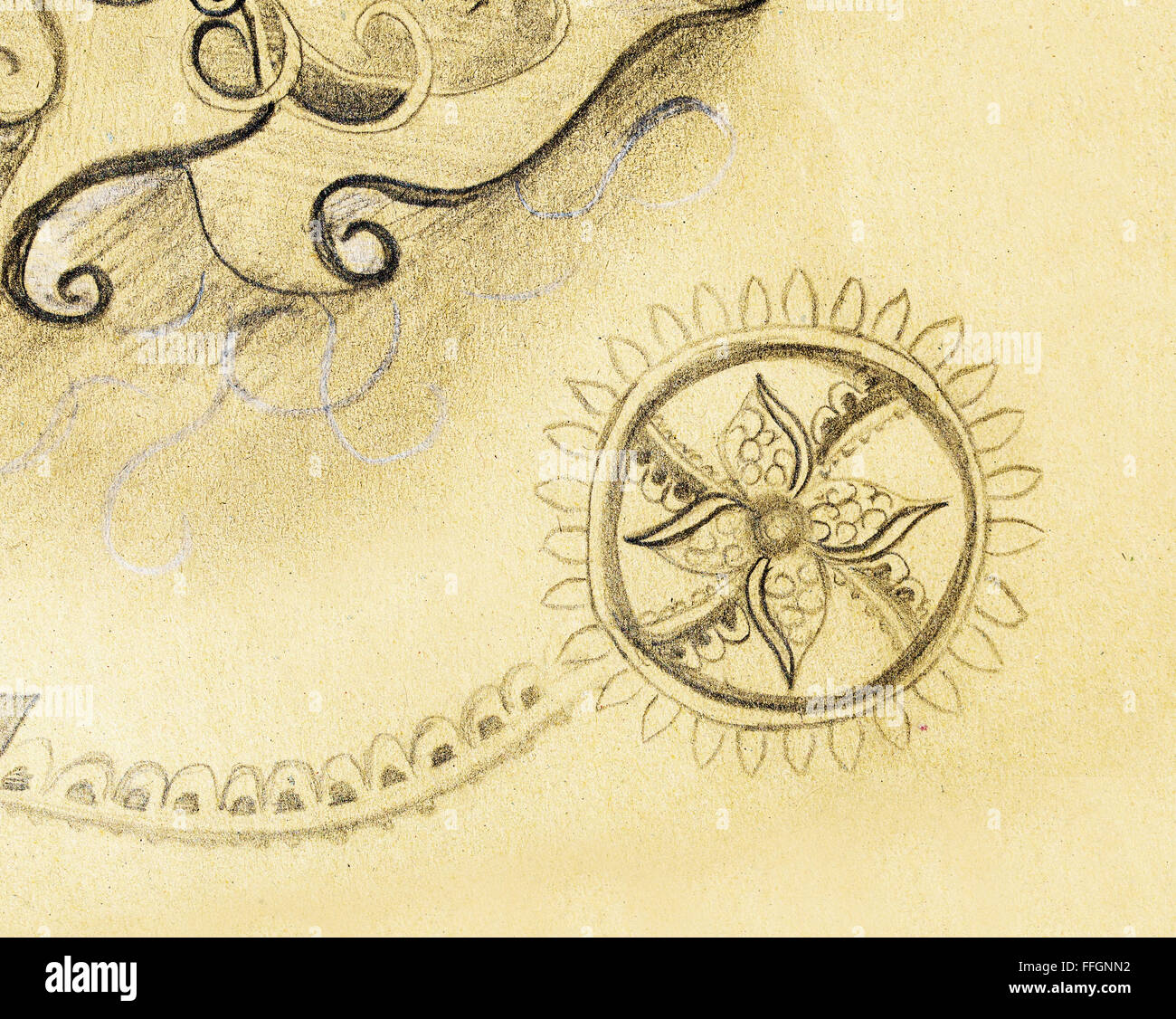 Beautiful Ornament, pencil drawing on old paper Stock Photo - Alamy