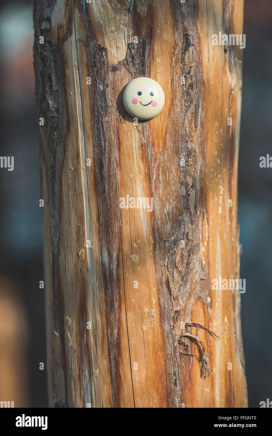 Smile icon miniature on tree twig Stock Photo - Alamy