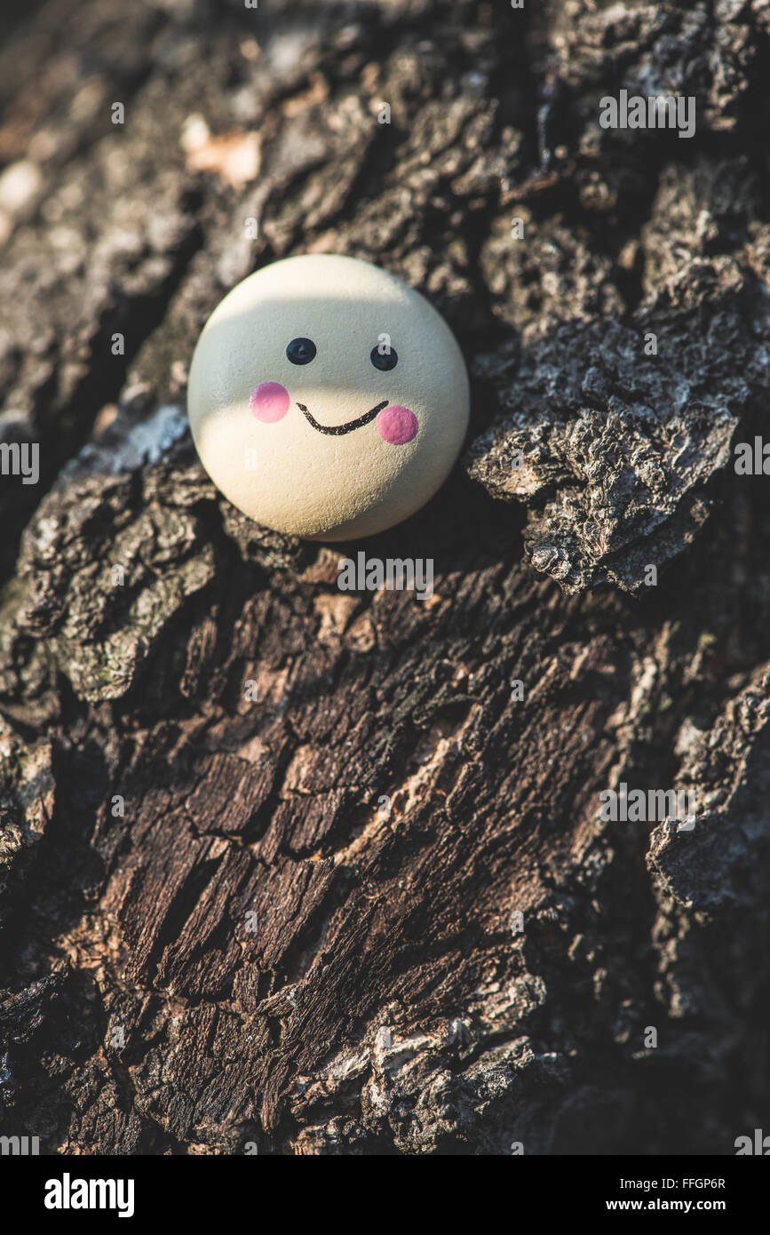 Smile icon miniature on tree twig Stock Photo - Alamy